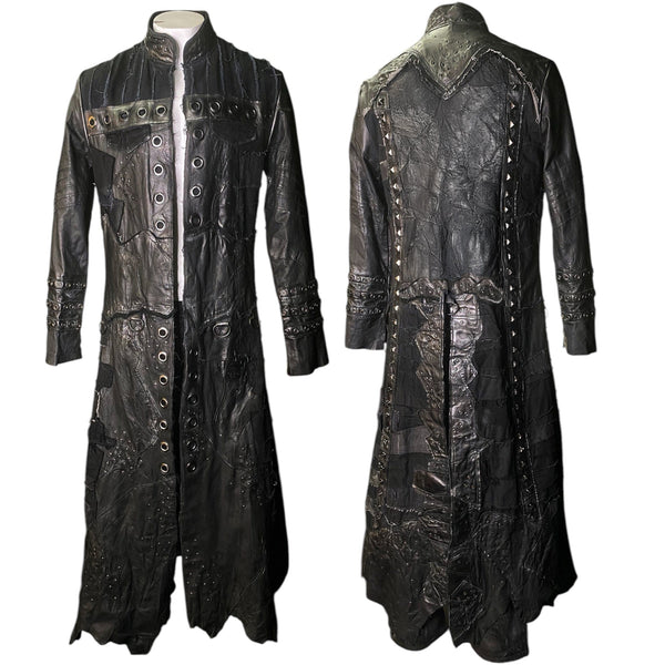 Wornstar Custom Jacket - Black Leather Patchwork Trench Jacket - Raven