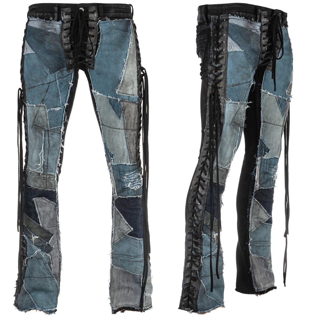 Wornstar Custom Pants - Blue Denim Patchwork Drab