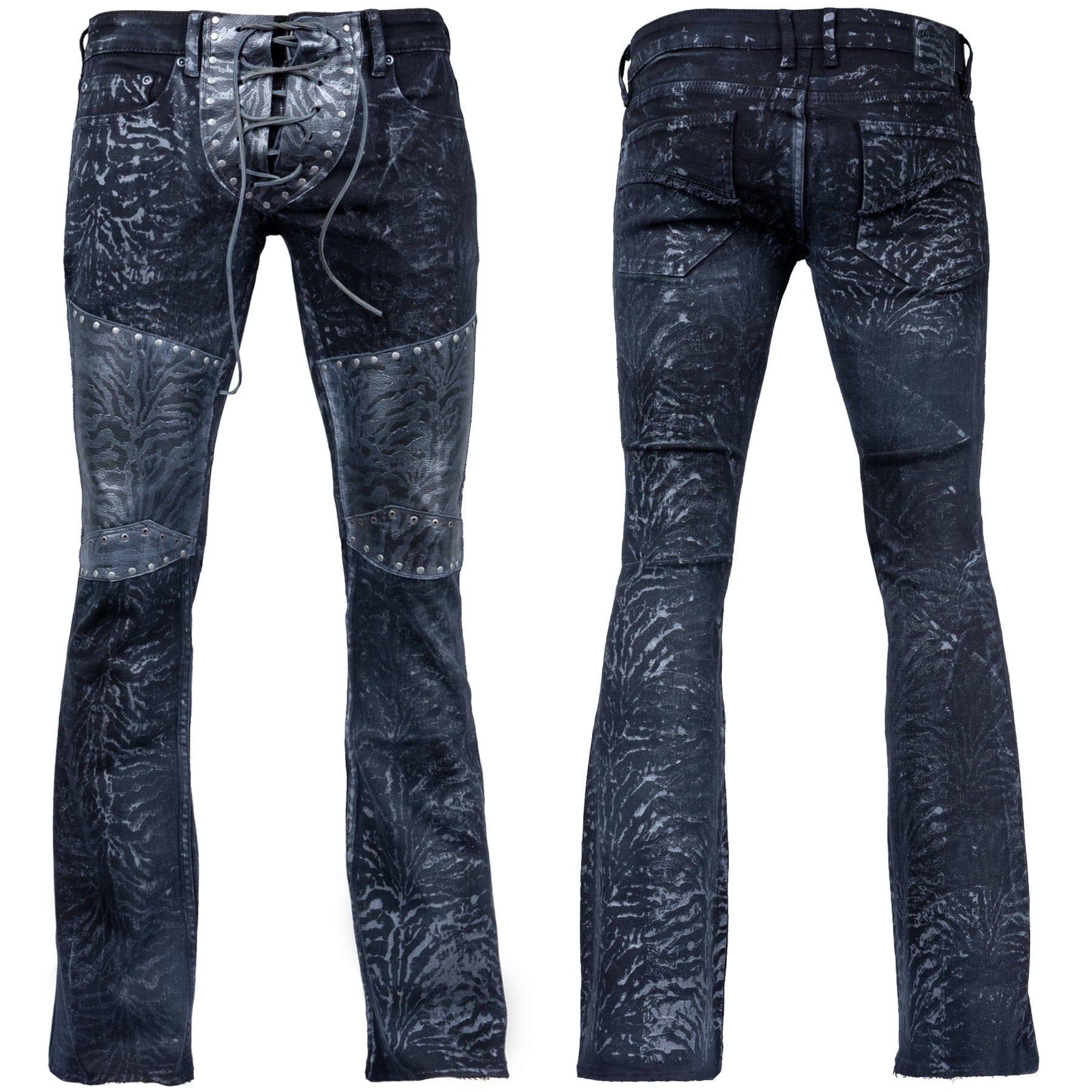 Wornstar Custom Jeans - Zebra Stripes with Leather Patchwork